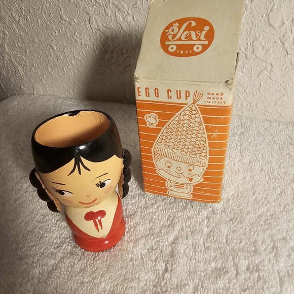 Art | Vintage Egg Cup Wood Sassy Side Eye Girl Anthropomorphic With Box ...